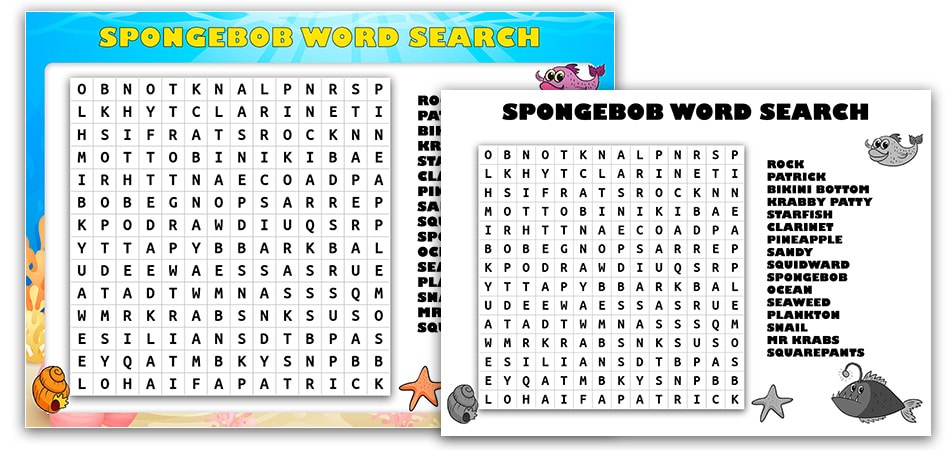 FREE Spongebob Word Search | Just Family Fun