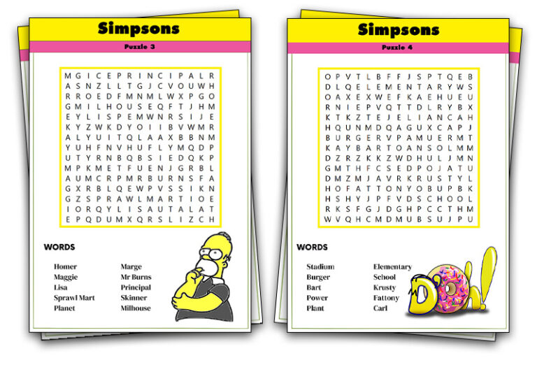 Free Printable Simpsons Word Search | Just Family Fun