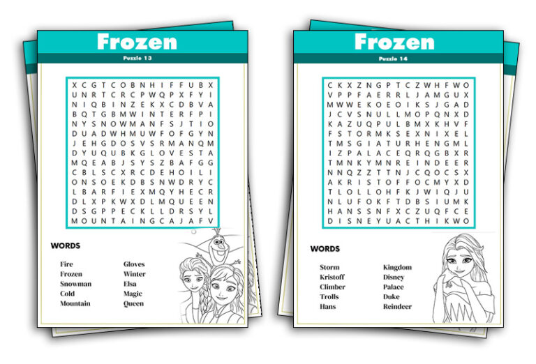 Frozen Word Search – Free Printable Puzzle PDF 2025