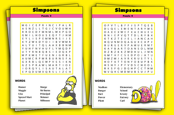 Free Printable Simpsons Word Search | Just Family Fun
