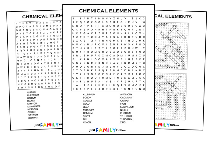Printable Chemical Elements Word Search | Just Family Fun