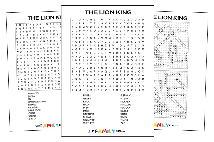 Printable Lion King Word Search | Just Family Fun
