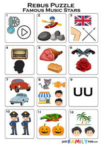 Music Stars Rebus Puzzles Printable | Just Family Fun