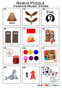 Music Stars Rebus Puzzles Printable | Just Family Fun