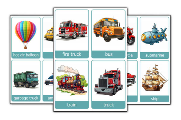 Kids’ Transportation Flashcards Set | Just Family Fun