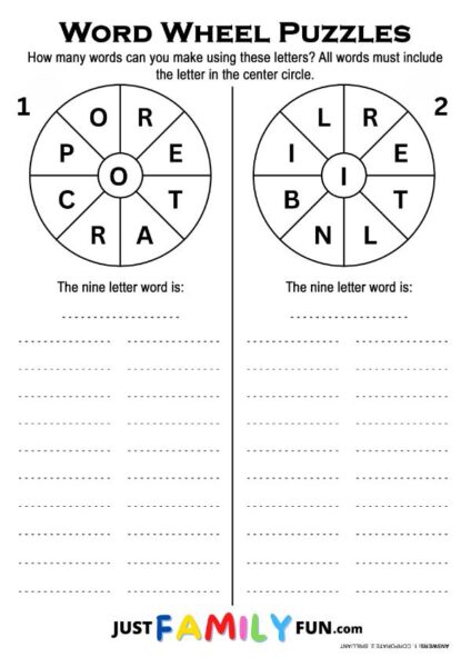 Printable Word Wheel Puzzles For Kids | Just Family Fun