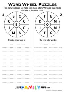 Printable Word Wheel Puzzles For Kids | Just Family Fun