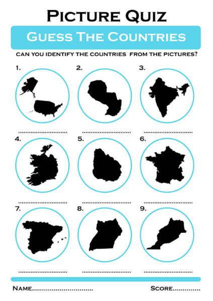 Printable Guess The Country Quiz-Silhouette Version
