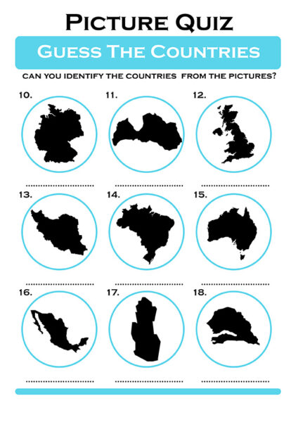 Printable Guess The Country Quiz-Silhouette Version