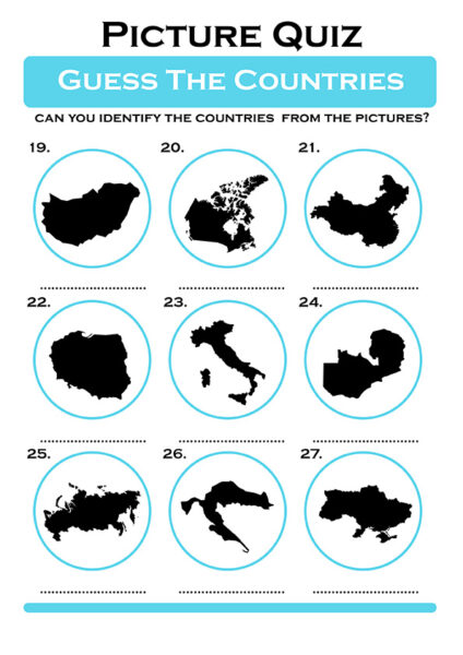 Printable Guess The Country Quiz-Silhouette Version