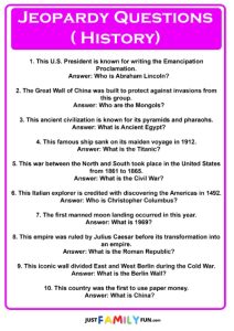 Jeopardy Questions With Answers Printable | Just Family Fun