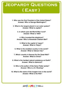 Jeopardy Questions With Answers Printable | Just Family Fun