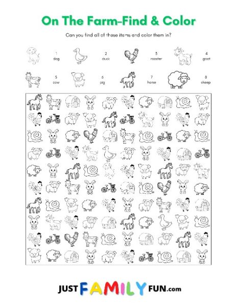 Find And Color Worksheets PDF | Just Family Fun