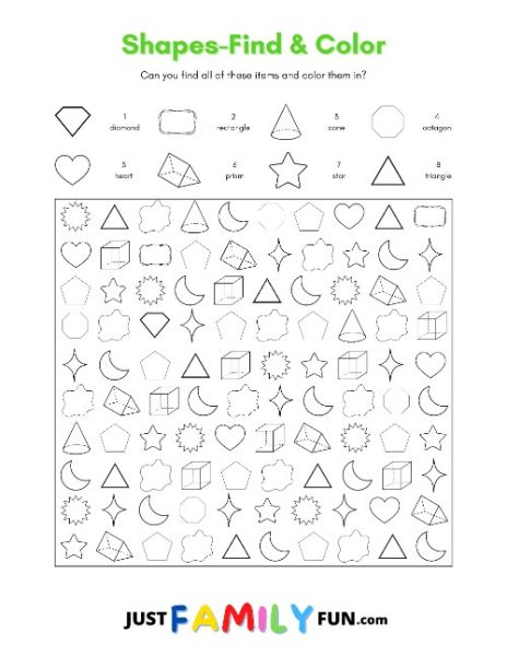 Find And Color Worksheets PDF | Just Family Fun