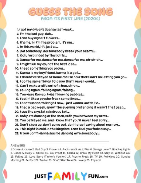 Top 10 Music Lyrics Quiz | Guess The Song | Just Family Fun