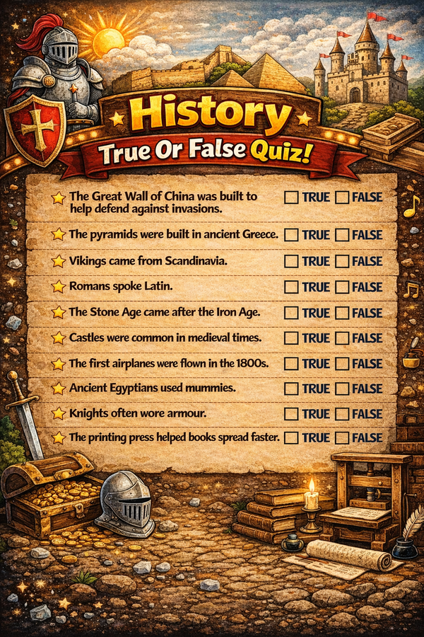 200 Printable True Or False Questions Worksheets